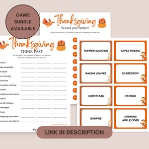 Thanksgiving Think Fast Game, Printable Thanksgiving Fun Party Activity ...