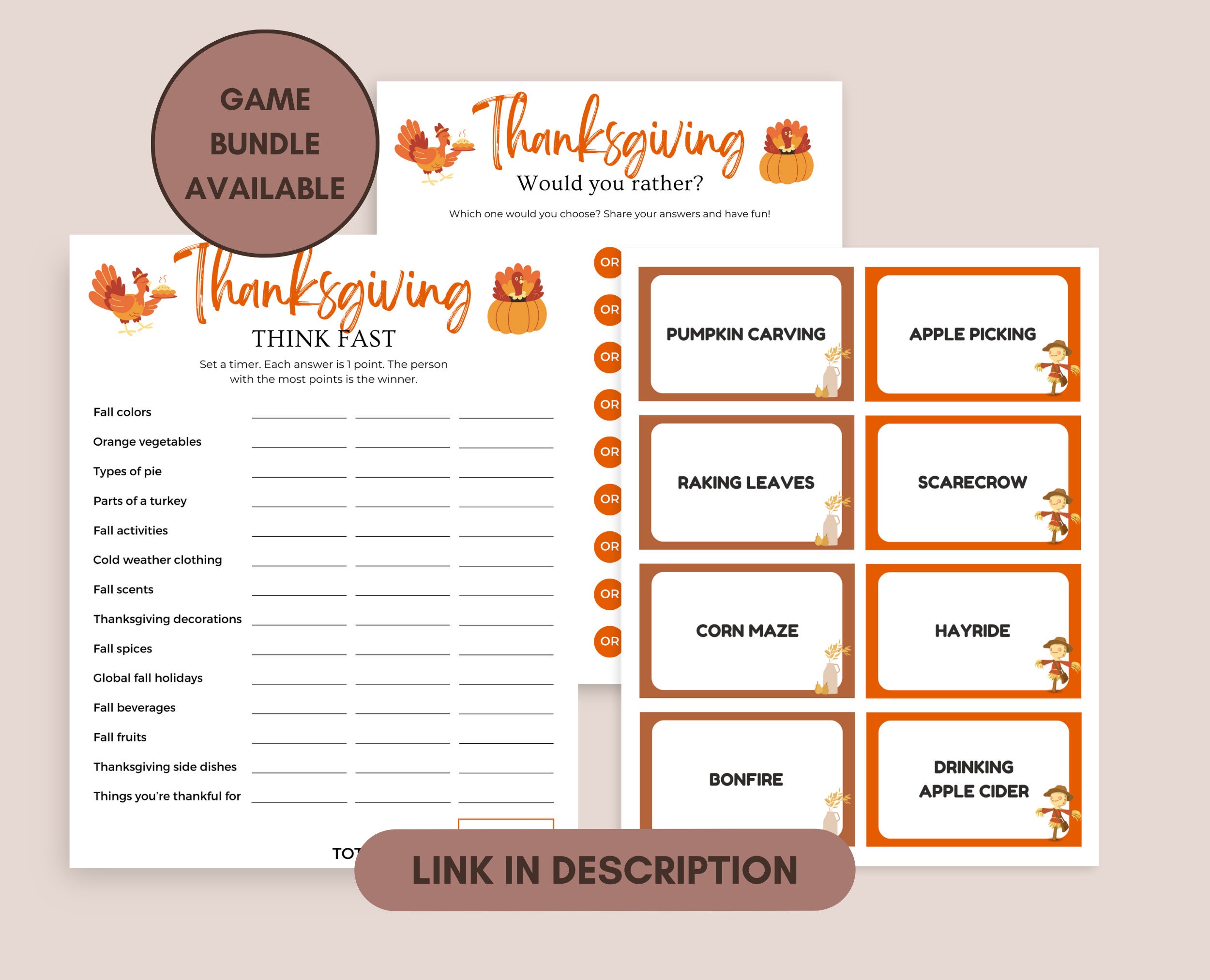 Thanksgiving Think Fast Game, Printable Thanksgiving Fun Party Activity ...