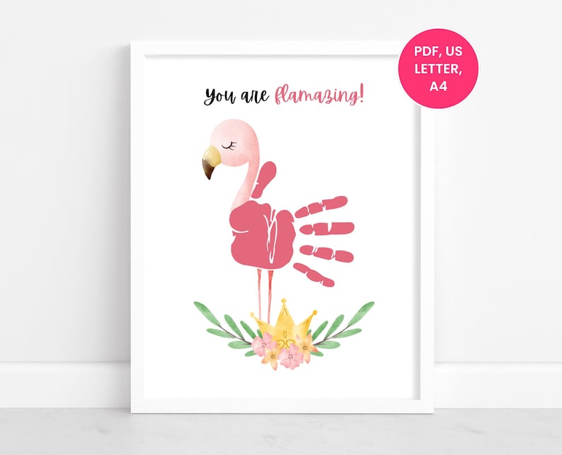 Flamingo Handprint Art Template for Grandma, Grandparents Day Handprint ...