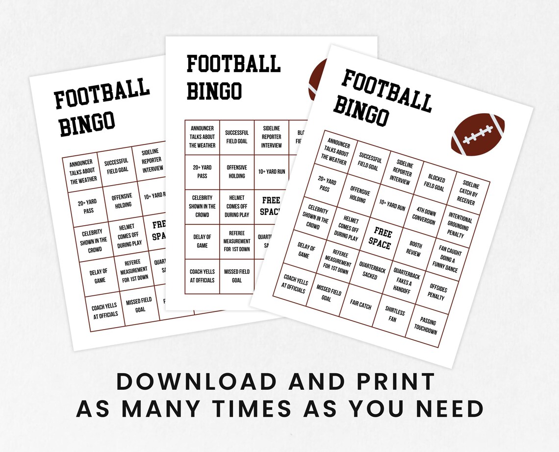Football Bingo Cards, Football Bingo Game, Printable Sports Bingo Cards ...