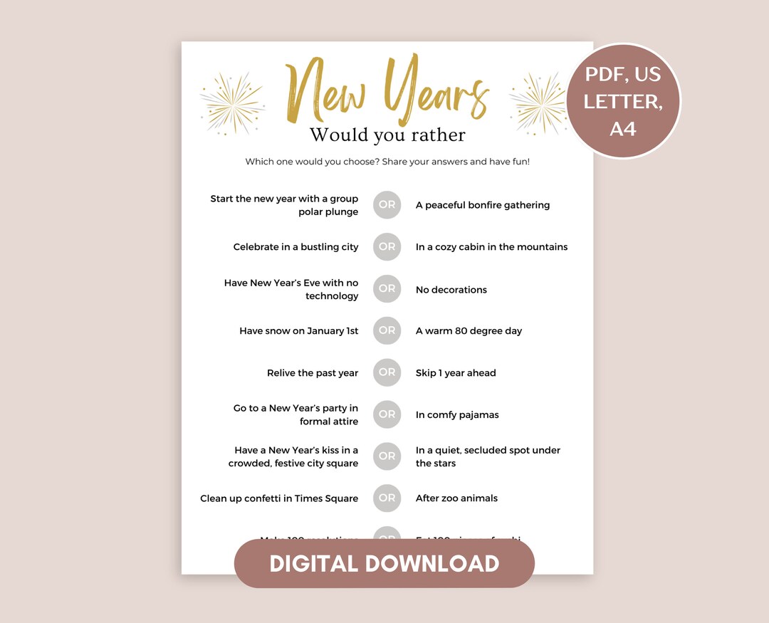 New Years Would You Rather, Printable New Year's Eve Game, New Years ...