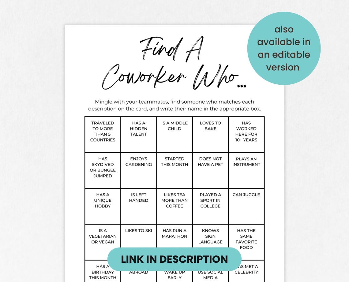 Coworker Bingo, Work Bingo, Office Bingo Printable, Bingo Game for ...