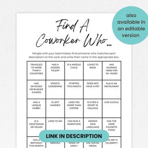 Coworker Bingo, Work Bingo, Office Bingo Printable, Bingo Game for ...