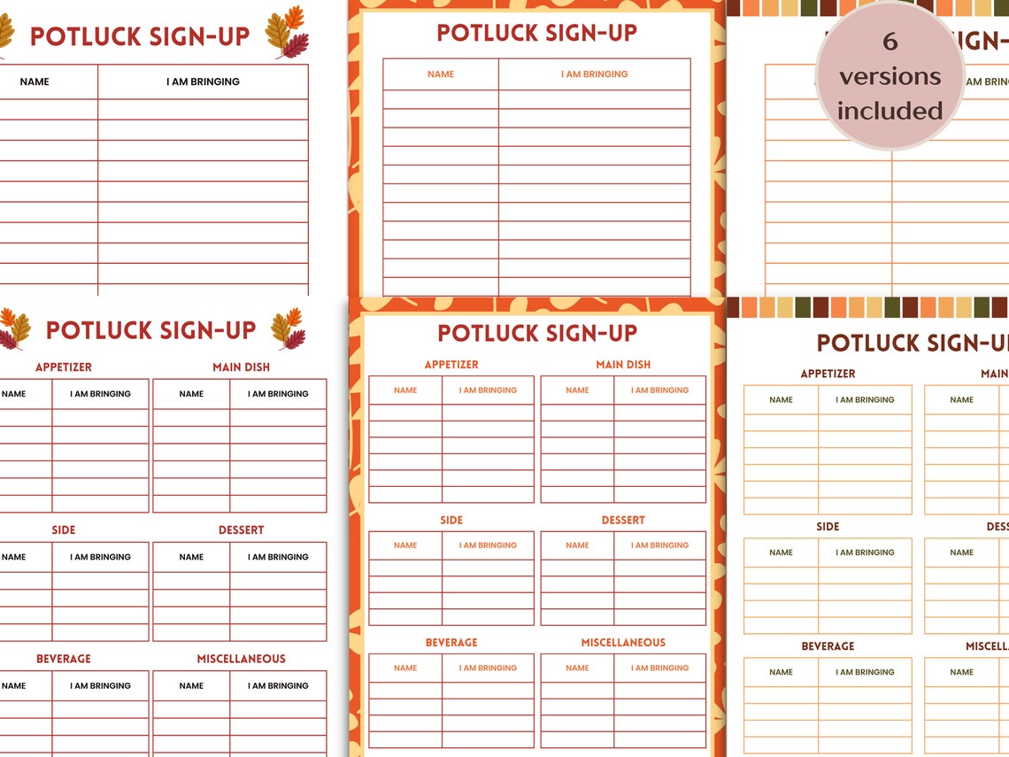 Editable Potluck Sign up Sheet, Office Potluck Party Printable, Fall ...