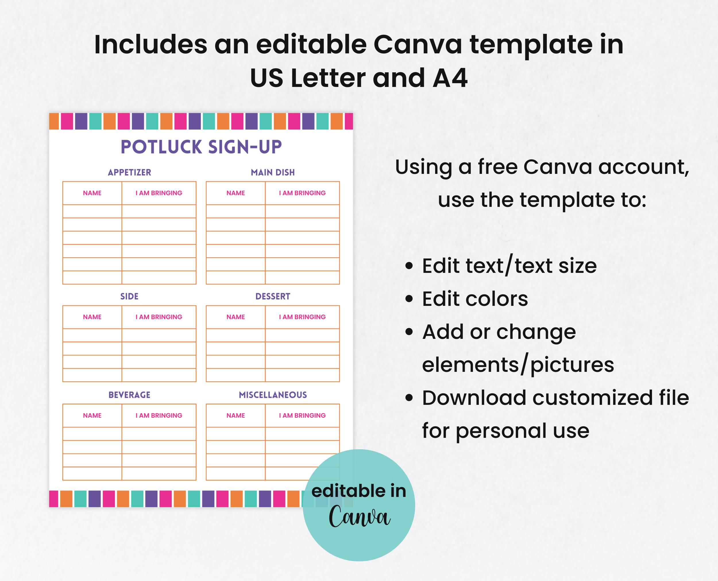 Editable Fiesta Potluck Sign up Sheet, Office Potluck Party Printable ...