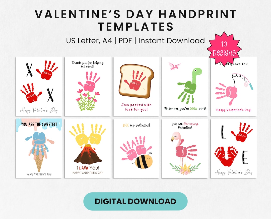 Valentine Handprint Craft Templates, Valentines Day Handprint Art ...