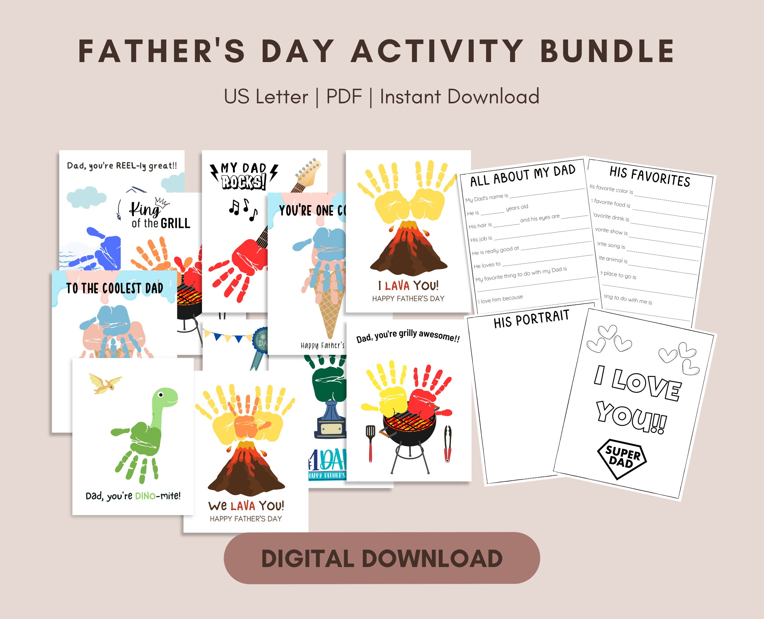Father's Day Bundle, All About My Dad Printable, Father's Day Handprint ...