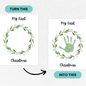 Christmas Wreath Handprint Craft Template, My First Christmas Footprint ...