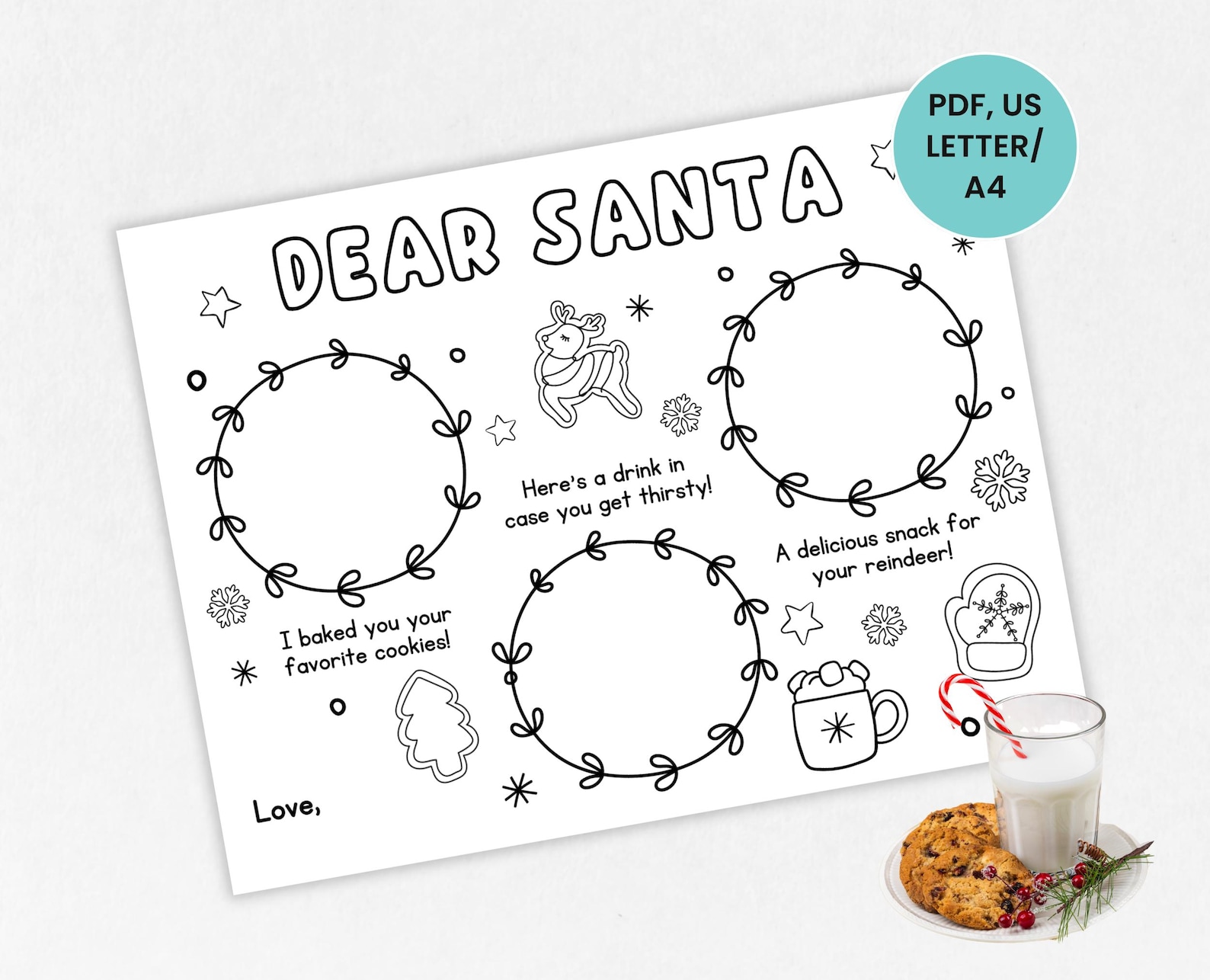 Santa Cookie Tray Printable Placemat, Cookies and Milk for Santa ...