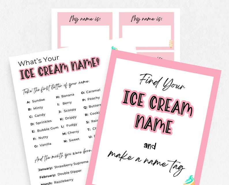 What's Your Ice Cream Name Game, Ice Cream Social Activity, Ice Cream ...