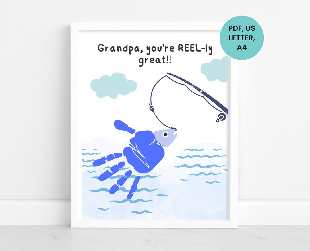 Fishing Handprint Art for Grandpa, Grandparents Day Handprint Craft ...