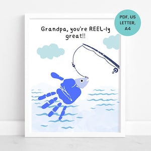 Fishing Handprint Art for Grandpa, Grandparents Day Handprint Craft ...