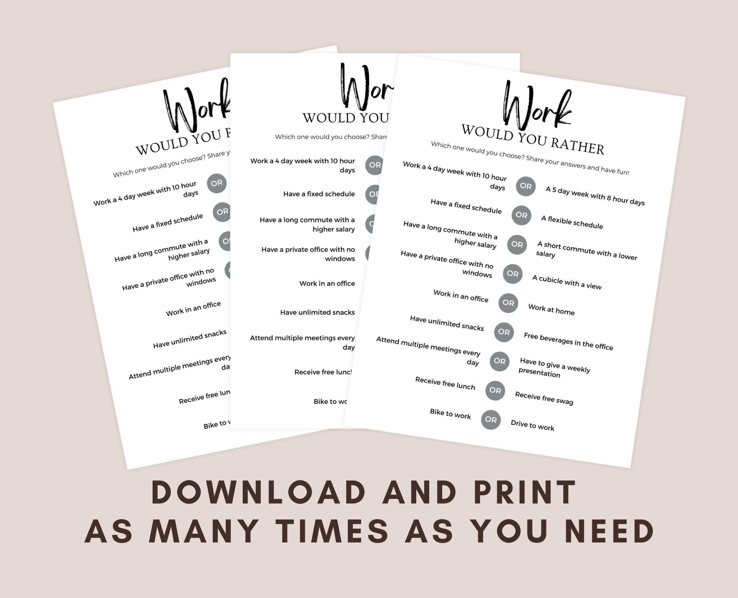 Work Would You Rather Game, Printable Office Party Game, Team Building ...