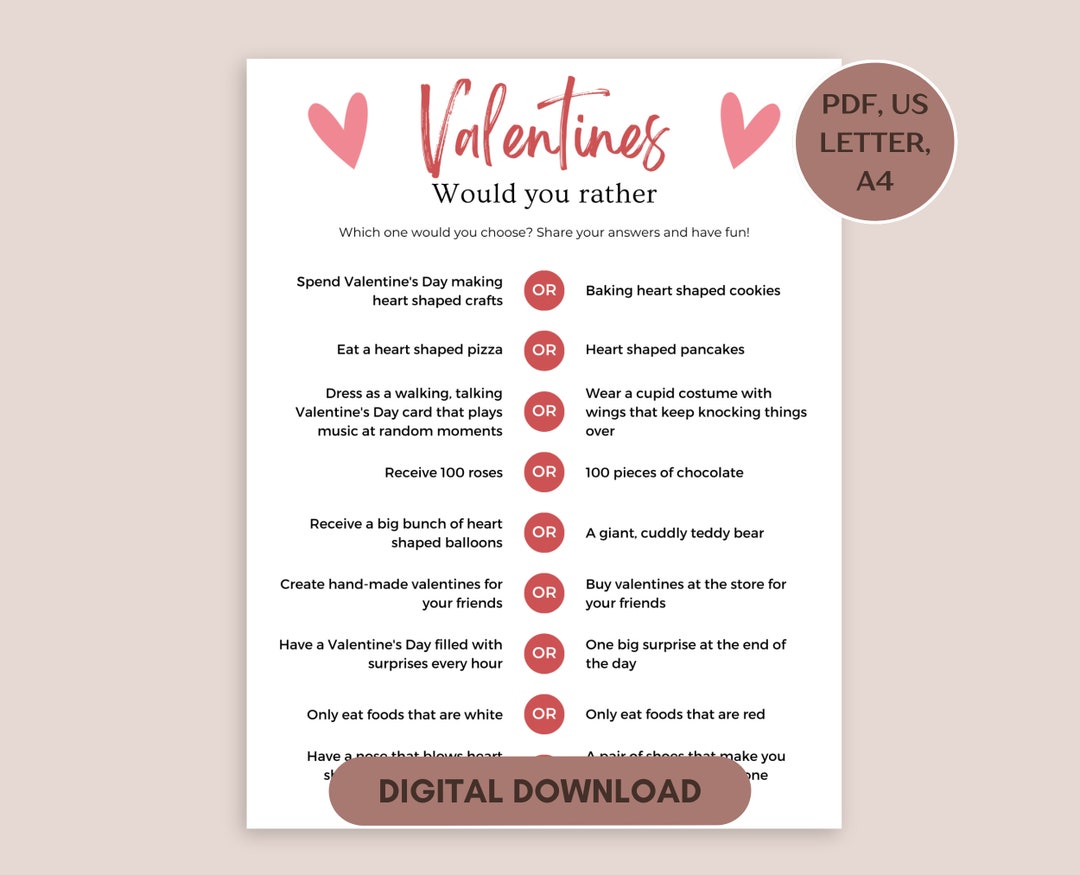 Valentines Would You Rather, Activities for Kids Printable, Valentine's ...