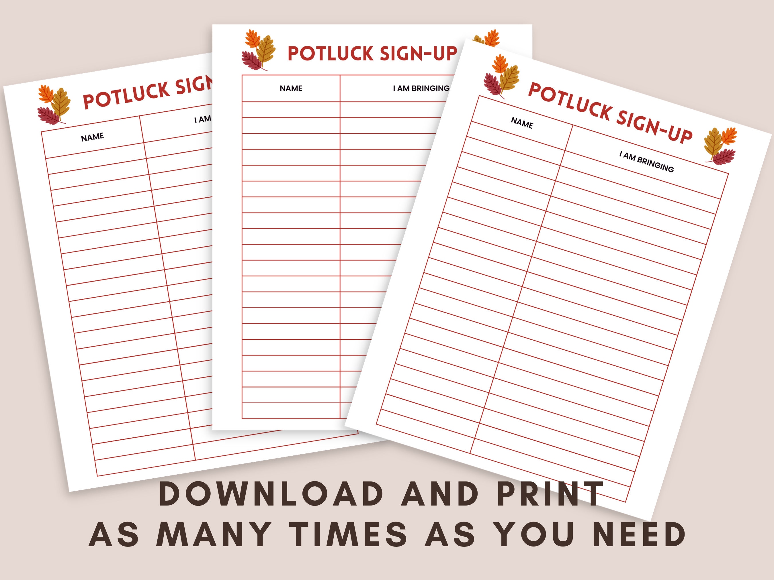 Potluck Sign up Sheet Fillable, Office Potluck Party Printable, Fall ...