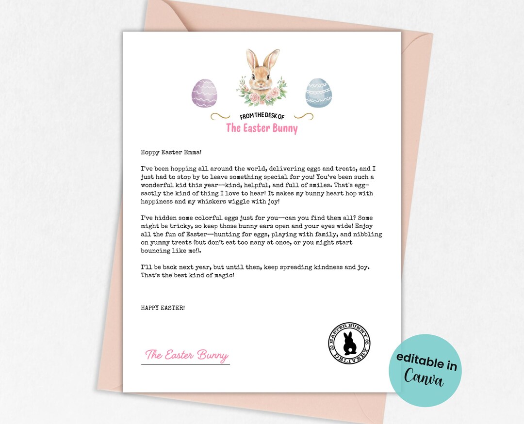 Editable Easter Bunny Letter, Personalized Easter Bunny Letter, Easter ...