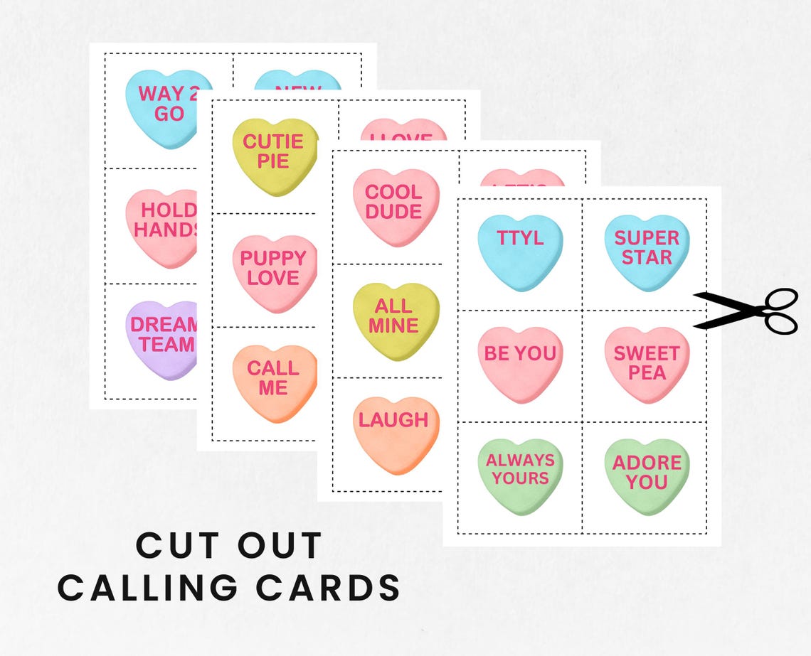 Valentine's Bingo, Valentines Bingo Printable, Conversation Hearts ...