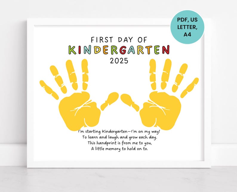 First Day of Kindergarten Handprint Art, First Day of 5K Handprint ...