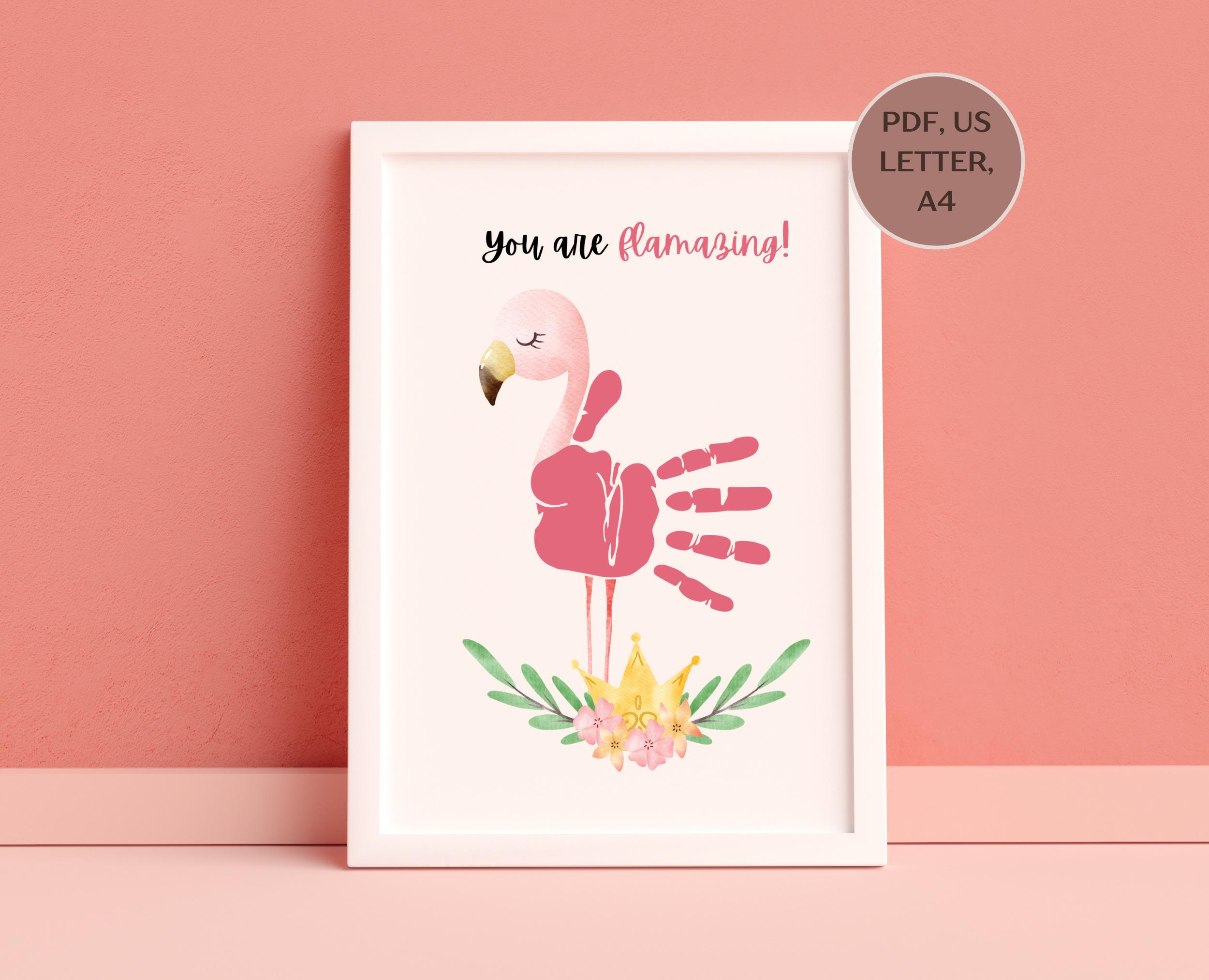 Flamingo Handprint Art Template for Grandma, Grandparents Day Handprint ...