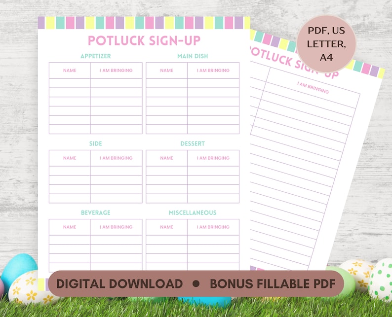 Easter Potluck Sign up Sheet, Office Potluck Party Printable, Printable ...