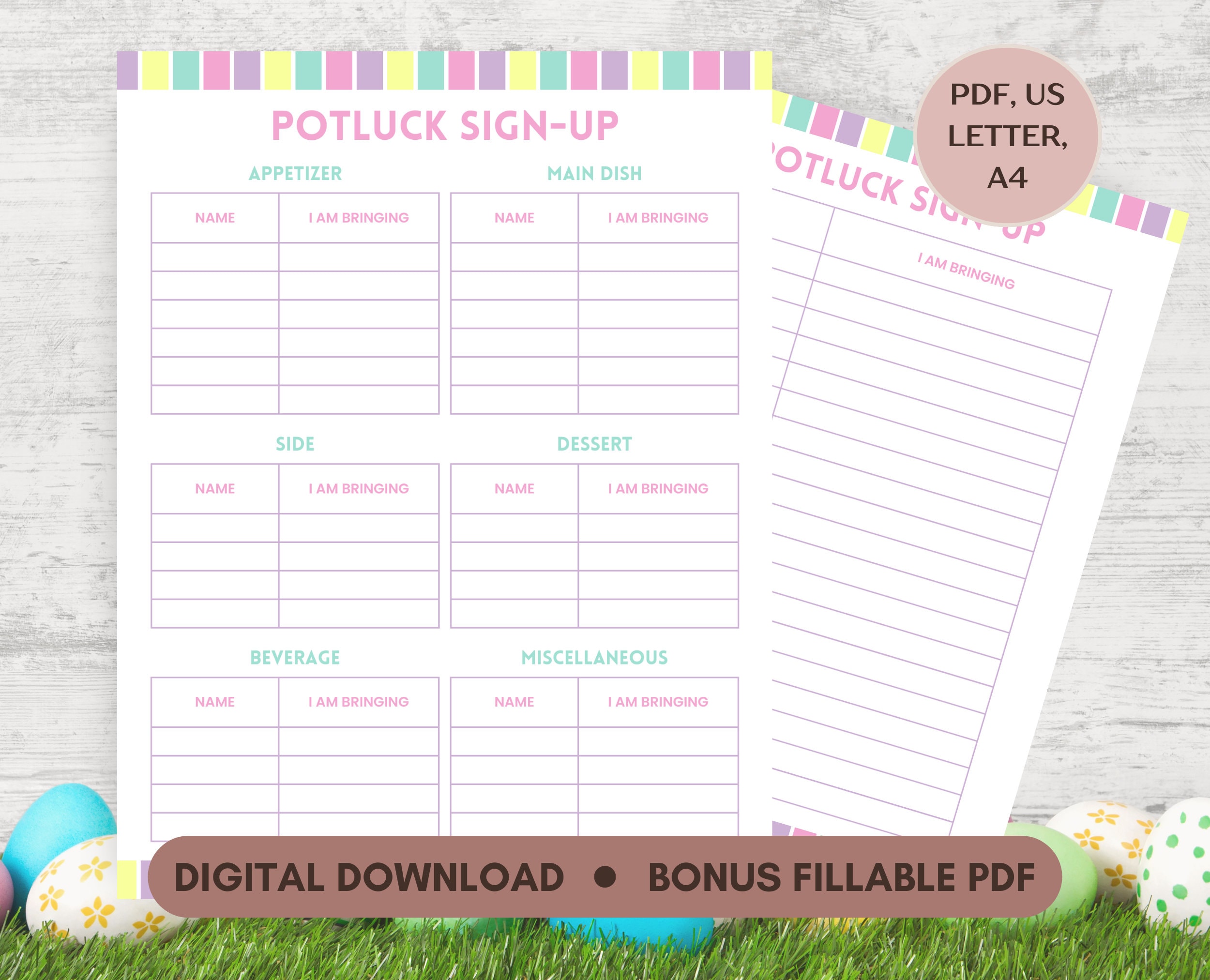 Easter Potluck Sign up Sheet, Office Potluck Party Printable, Printable ...