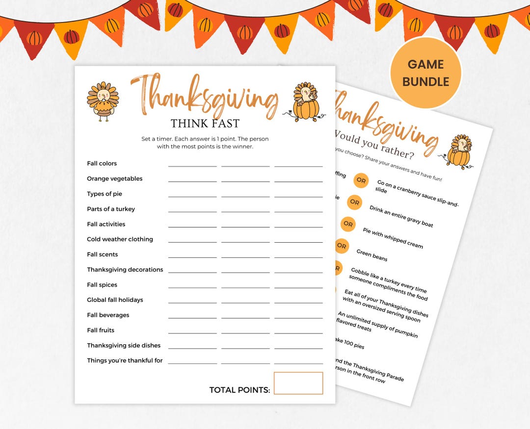 Thanksgiving Game Bundle, Thanksgiving Would You Rather, Thanksgiving ...