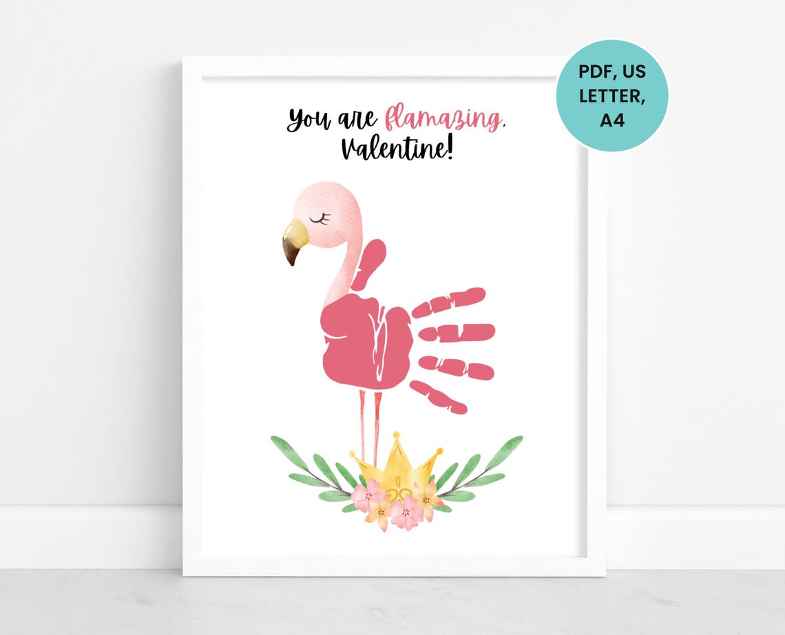 Flamingo Handprint Art Template for Valentine's Day, Valentines Day ...