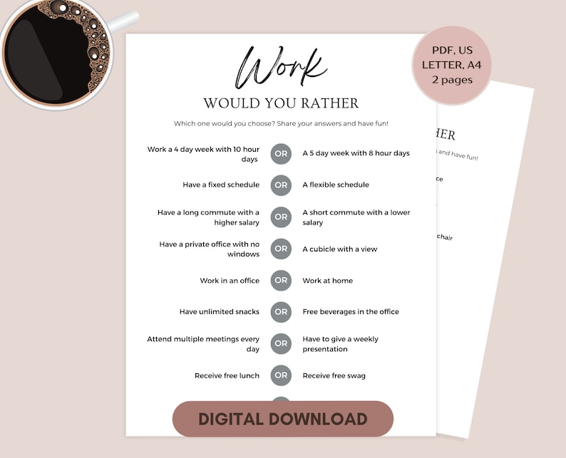 Work Would You Rather Game, Printable Office Party Game, Team Building ...