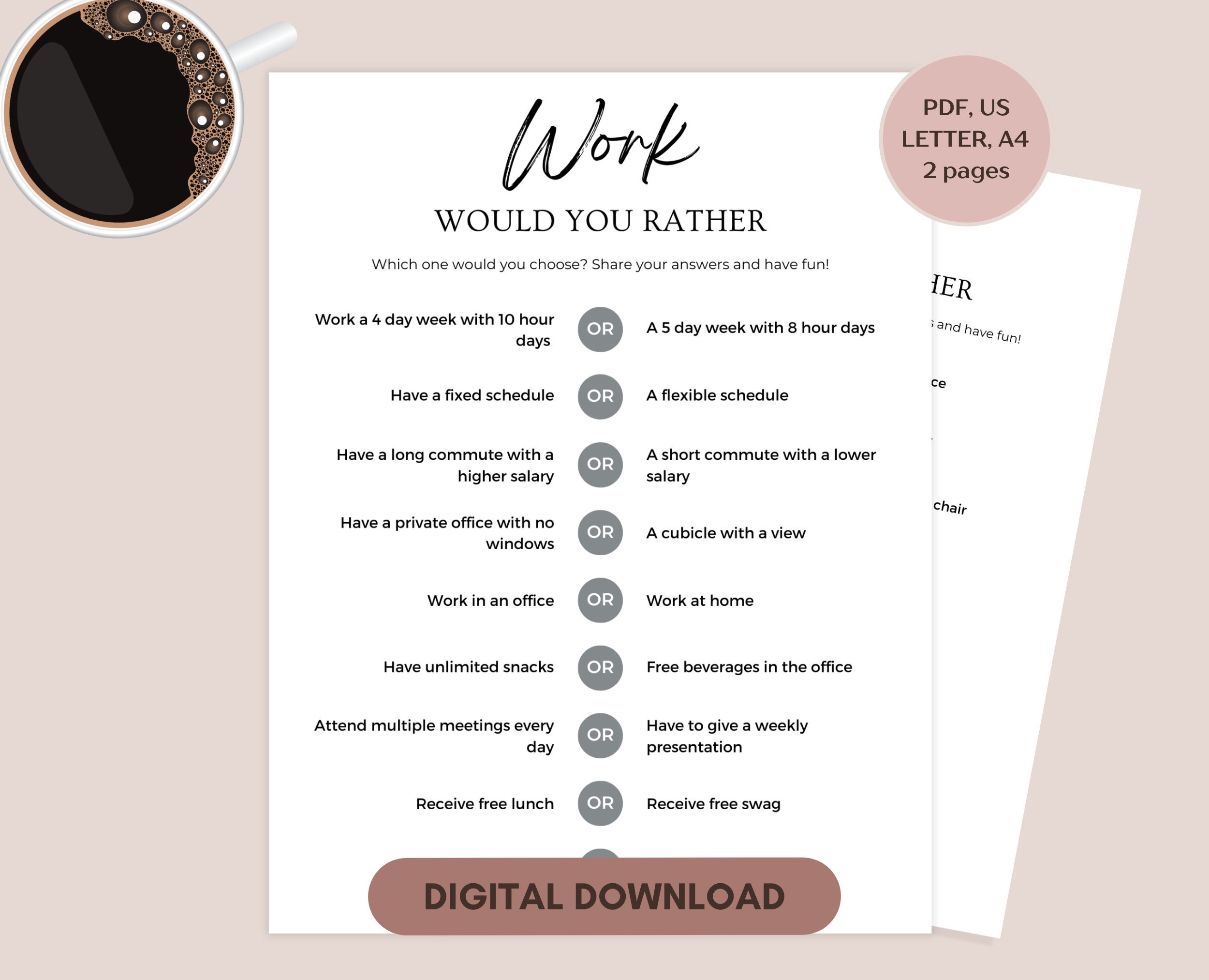 Work Would You Rather Game, Printable Office Party Game, Team Building ...