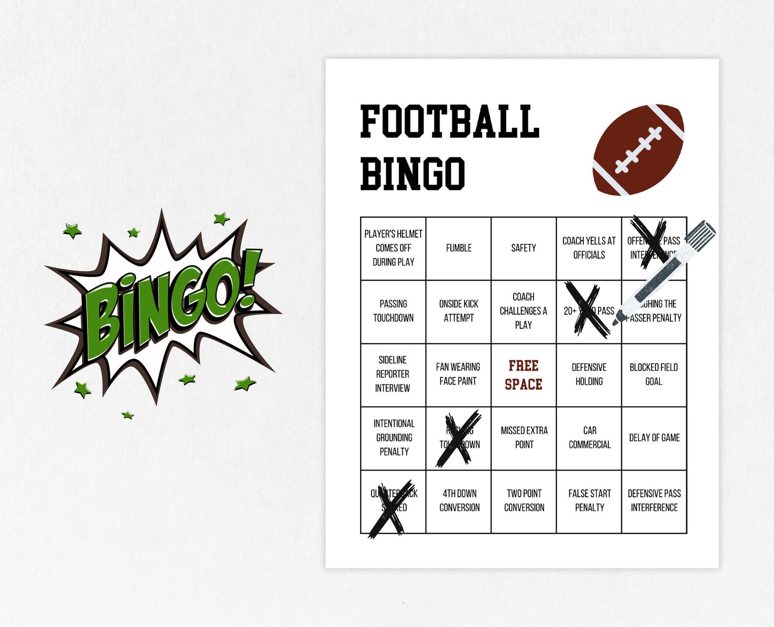 Football Bingo, Printable Sports Bingo Cards, Football Party Game ...