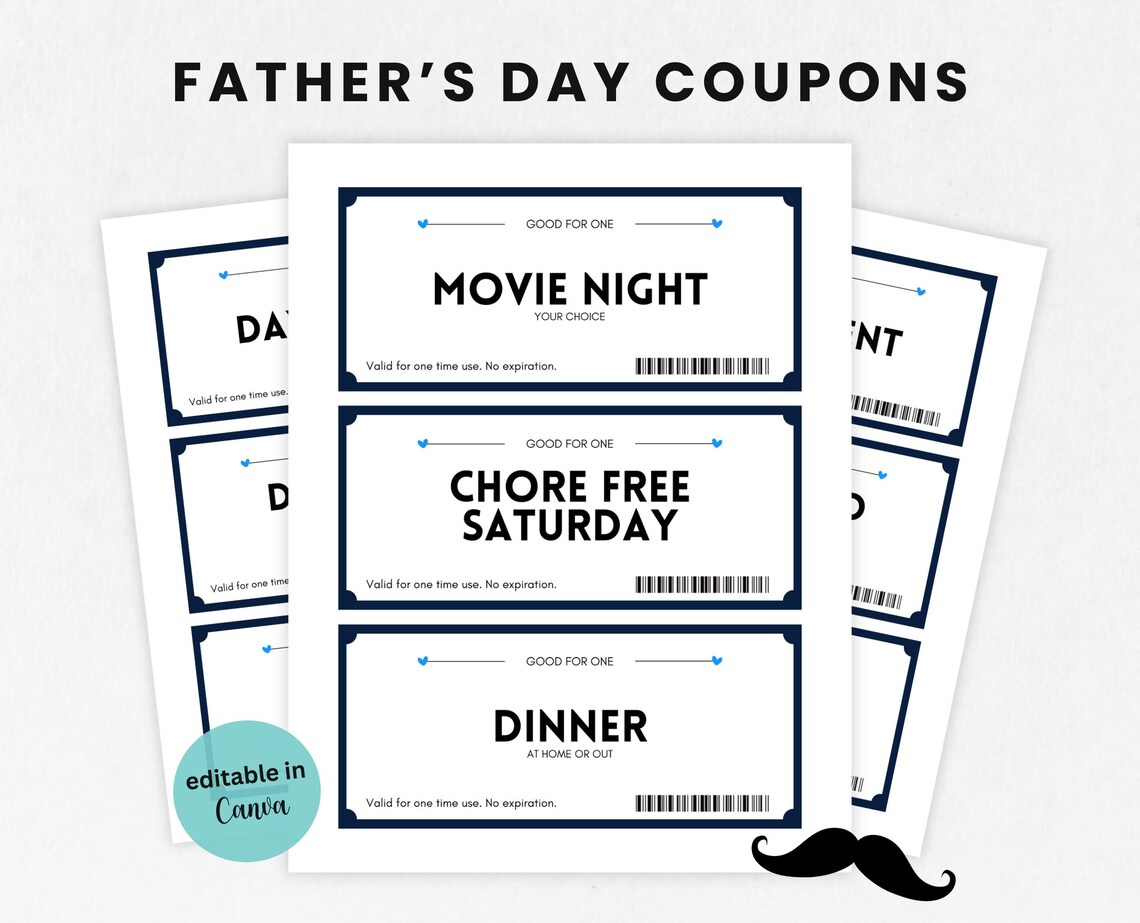 Editable Father's Day Coupons, Printable Dad Coupons, Birthday Coupons ...