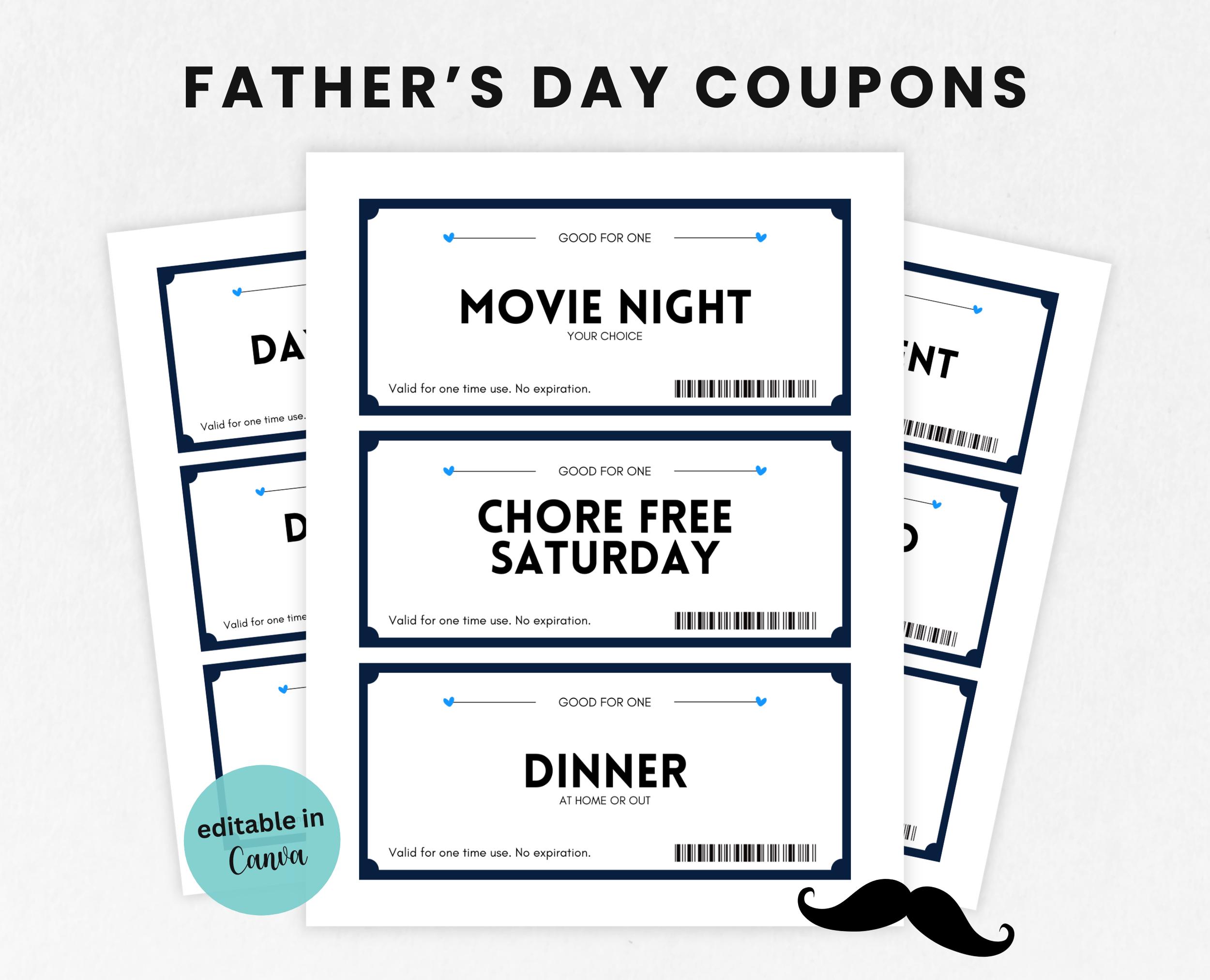 Editable Father's Day Coupons, Printable Dad Coupons, Birthday Coupons ...