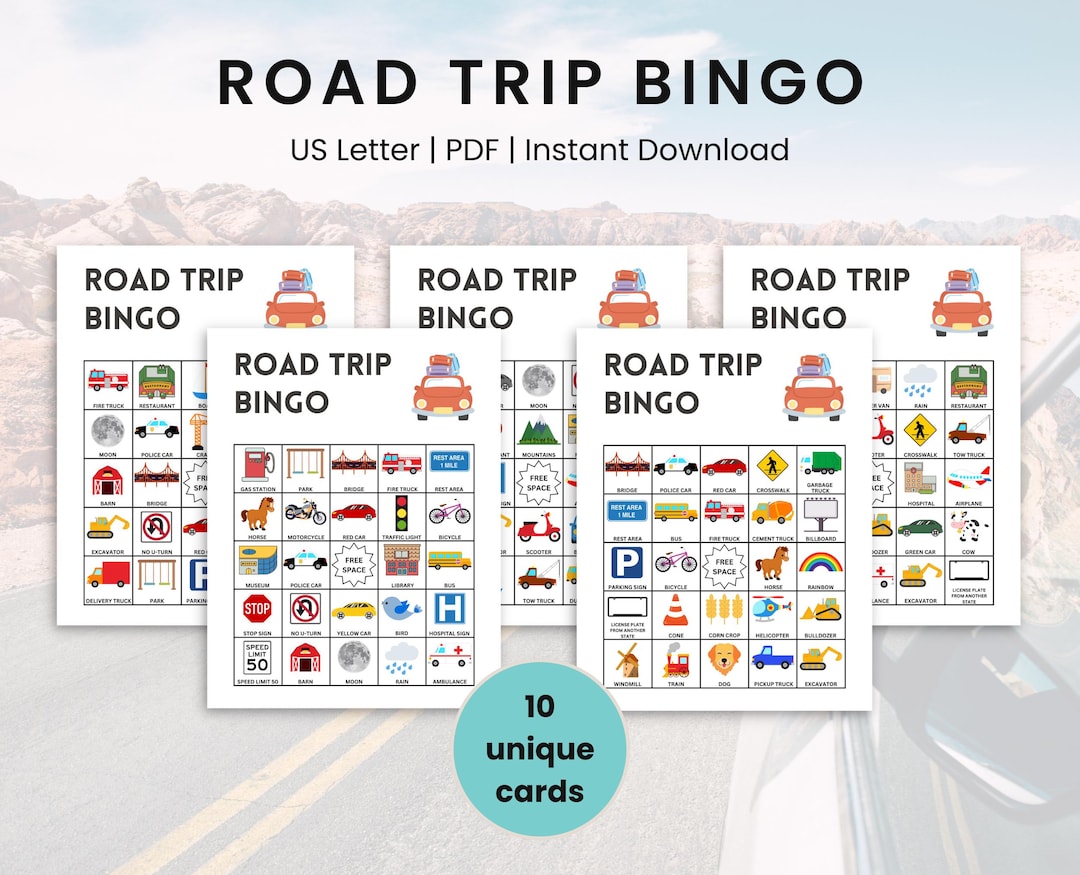 Road Trip Bingo, Printable Bingo Cards, Scavenger Hunt for Kids, Road ...