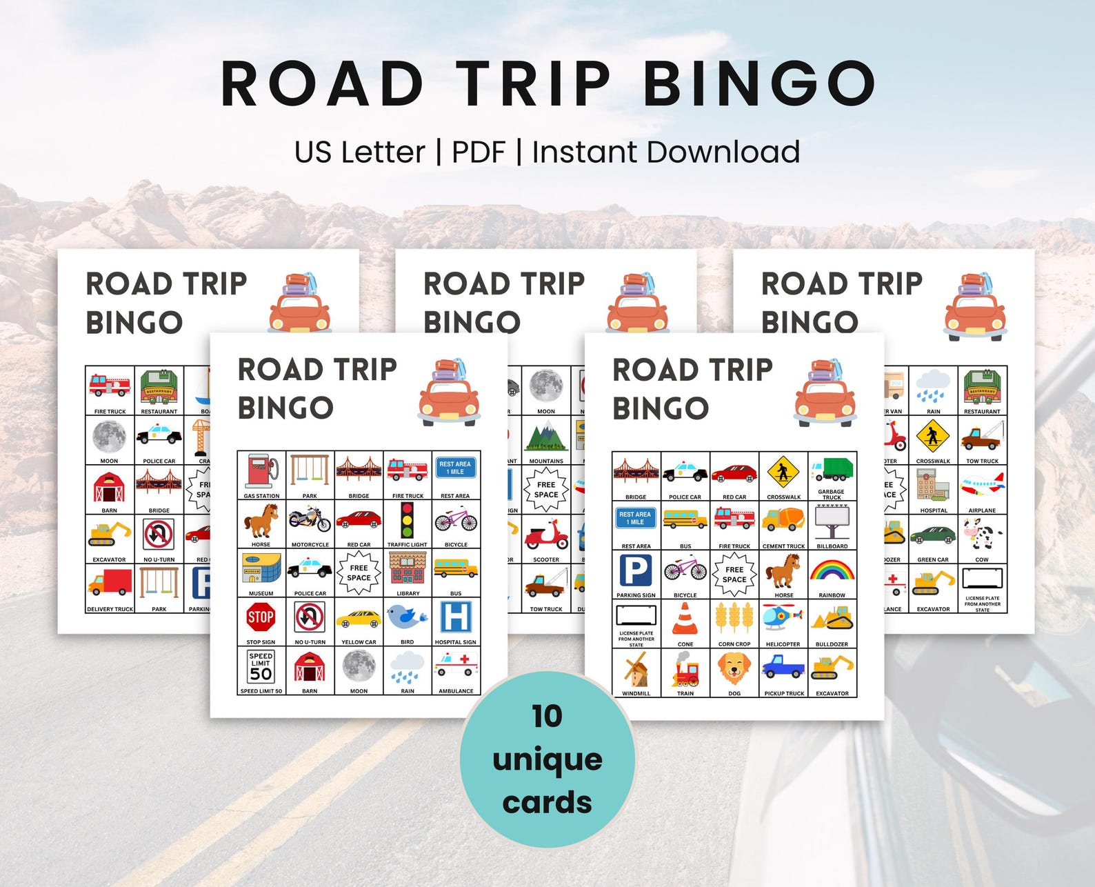 Road Trip Bingo, Printable Bingo Cards, Scavenger Hunt for Kids, Road ...