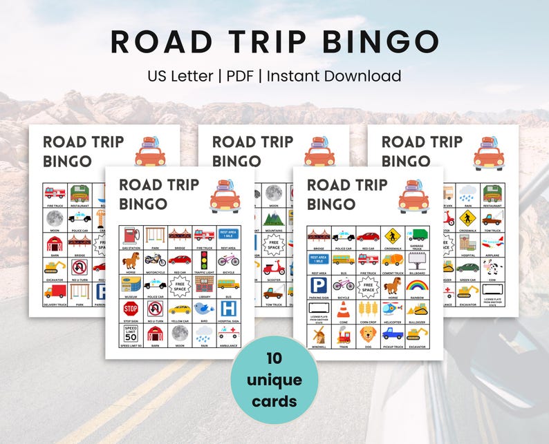 Road Trip Bingo, Printable Bingo Cards, Scavenger Hunt for Kids, Road ...