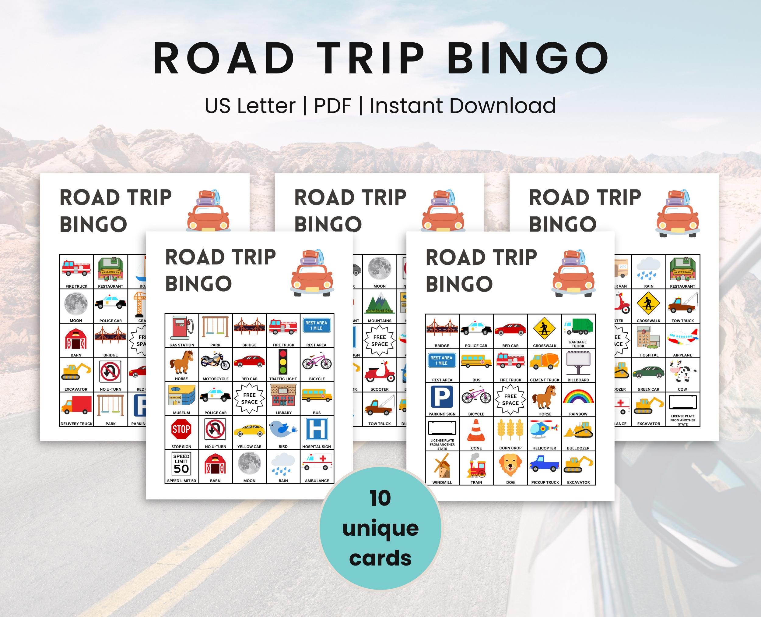 Road Trip Bingo, Printable Bingo Cards, Scavenger Hunt for Kids, Road ...