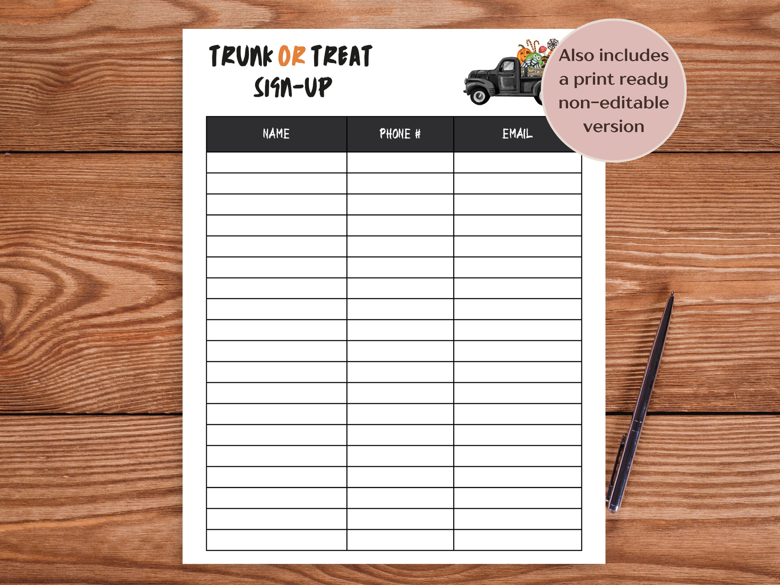 Editable Trunk or Treat Sign up Sheet, Trunk or Treat Event Sign Up ...