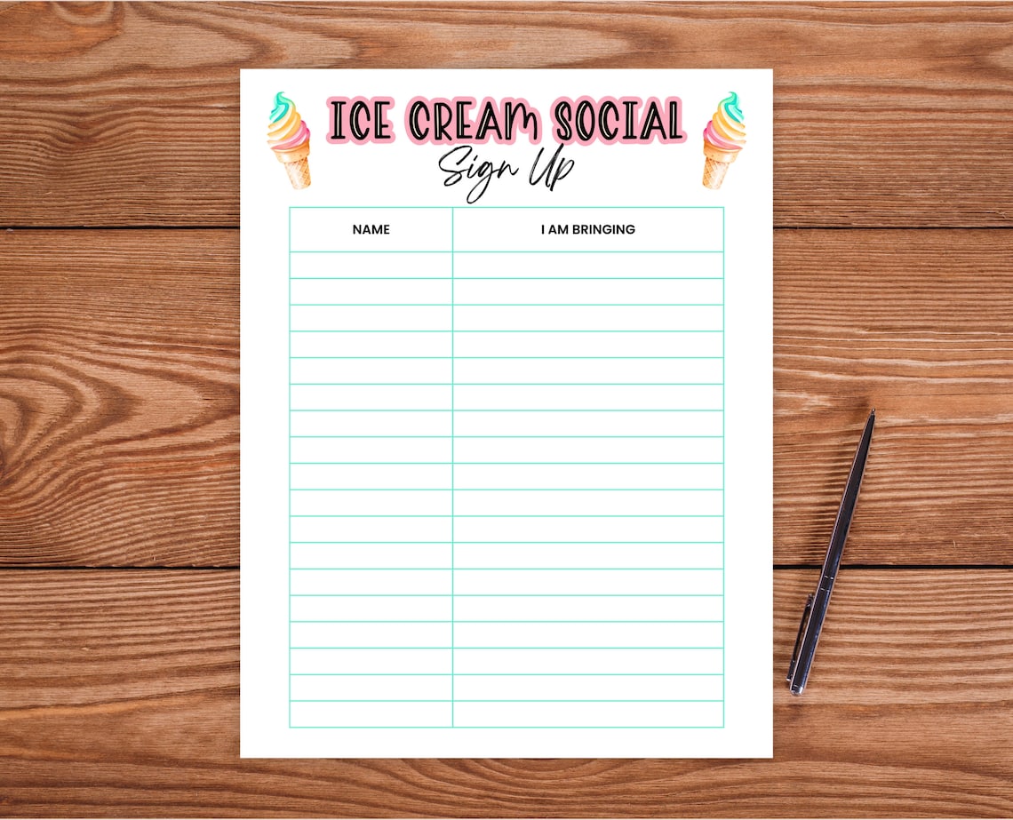 Ice Cream Social Sign up Sheet, Office Potluck Party Printable, Ice ...