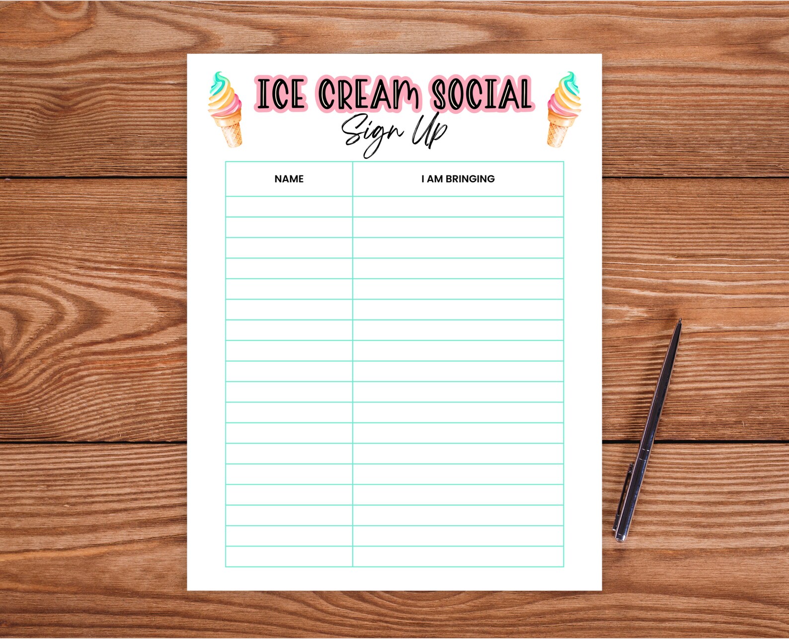 Ice Cream Social Sign up Sheet, Office Potluck Party Printable, Ice ...