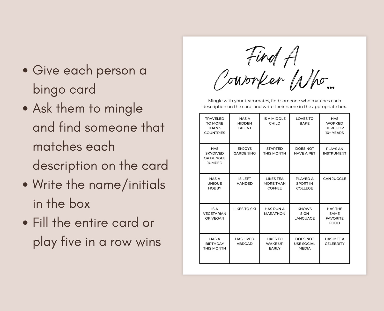 Coworker Bingo, Work Bingo, Office Bingo Printable, Bingo Game for ...