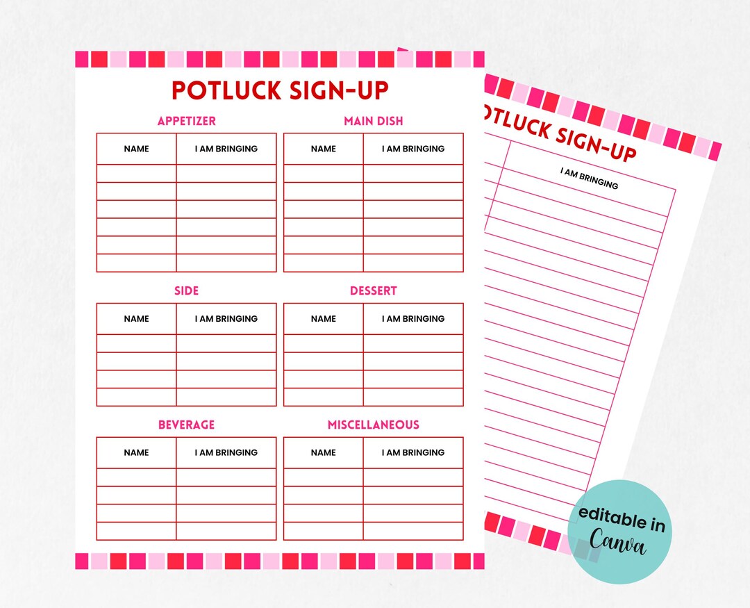 Editable Valentines Potluck Sign up Sheet, Office Potluck Party ...
