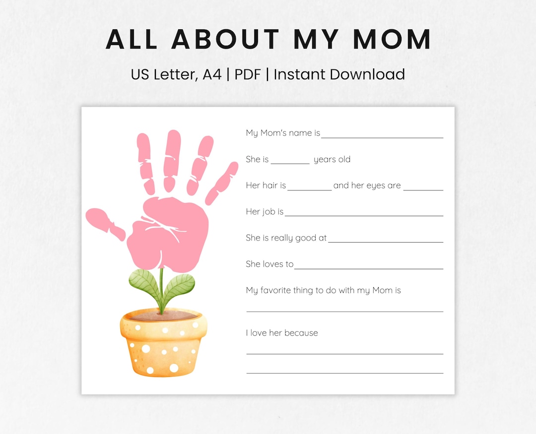 All About My Mom Handprint Craft, Mom Questionnaire, Mother's Day Gift ...