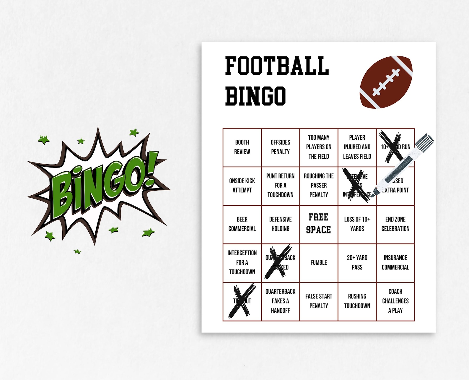 Football Bingo Cards, Football Bingo Game, Printable Sports Bingo Cards ...