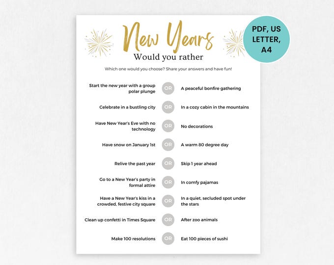 New Years Would You Rather, Printable New Year's Eve Game, New Years ...