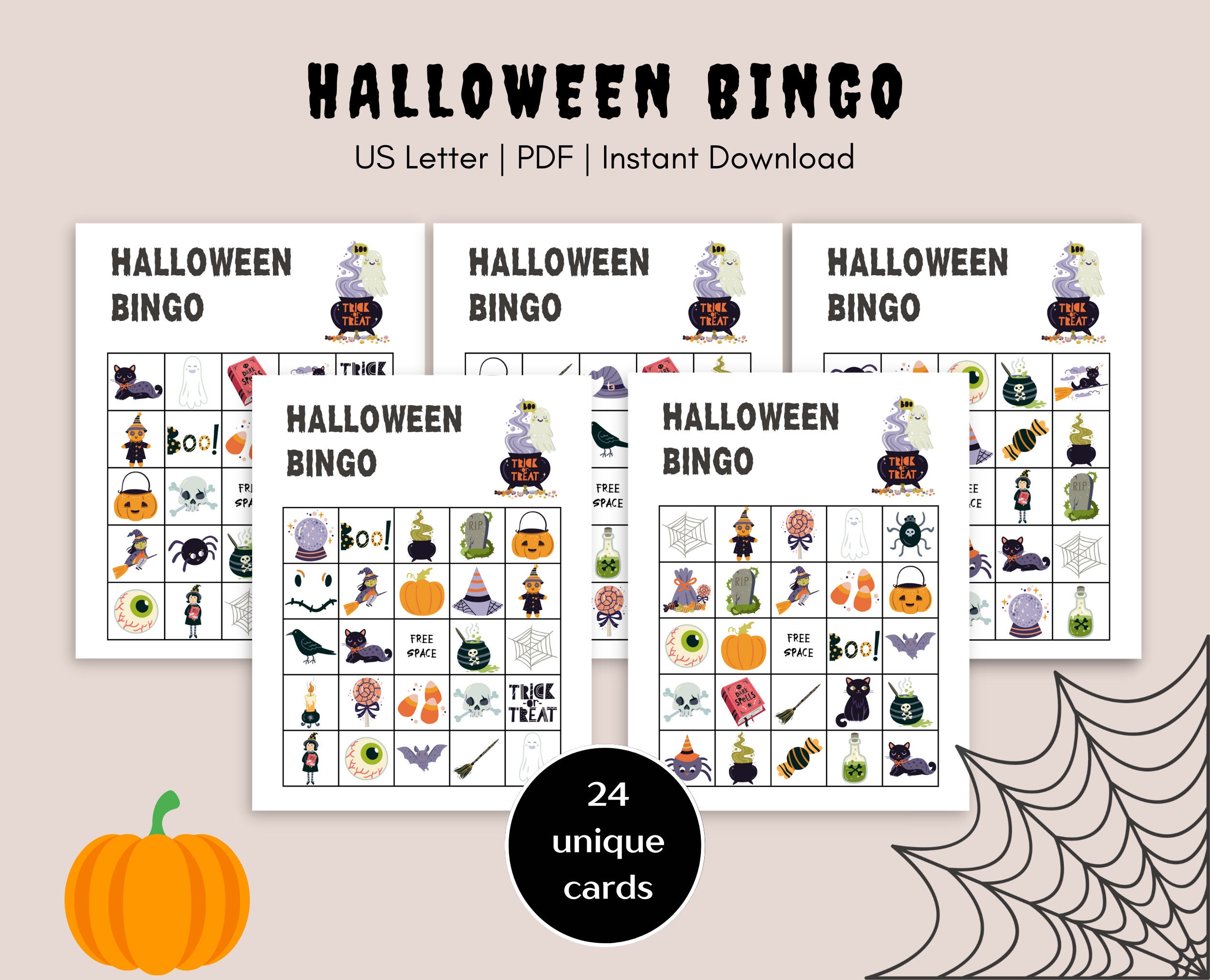 Halloween Bingo Printable Bingo Cards Halloween Party Game - Etsy