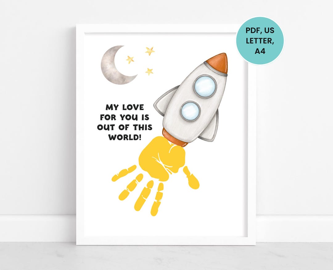 Father's Day Rocketship Handprint Art Template, Father's Day Footprint ...