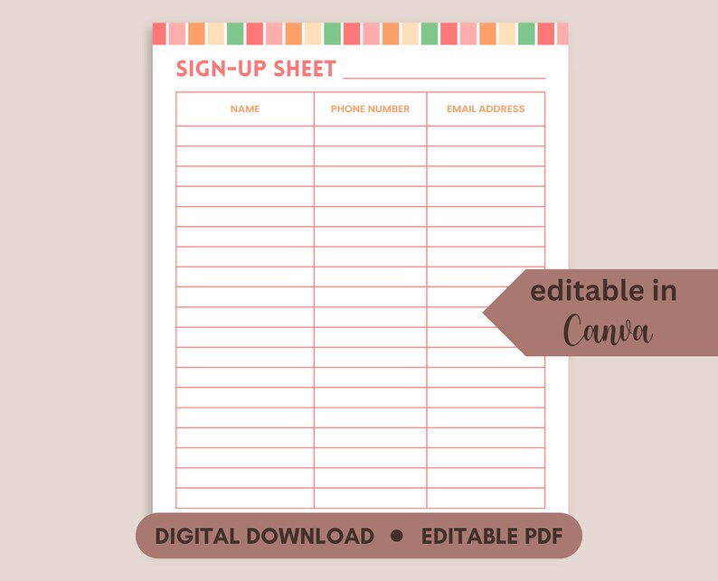 EDITABLE Sign up Sheet Email Signup Sheet Printable Summer - Etsy