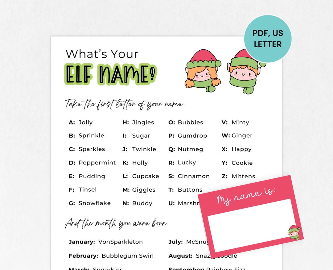 What's Your Elf Name Game, Christmas Name Game Activity, Christmas Day ...