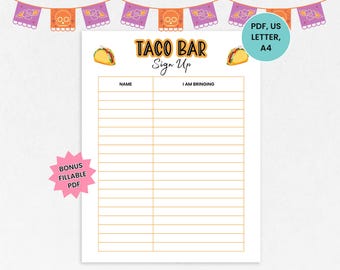 Nacho Bar Potluck Sign up Sheet, Office Potluck Party Printable, Taco ...