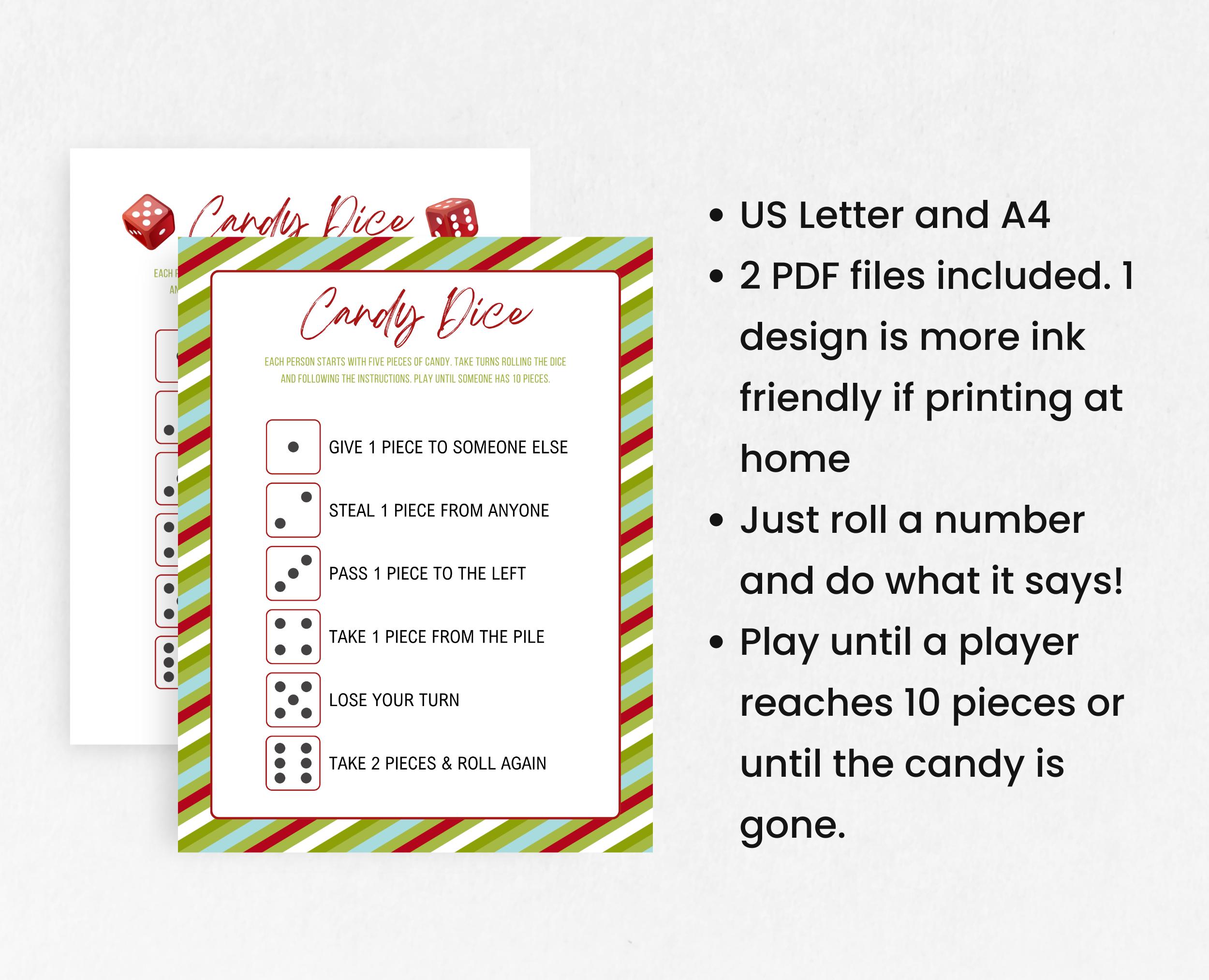 Christmas Candy Dice Game Printable, Christmas Dice Game, Christmas Eve ...